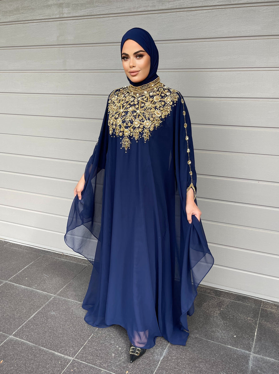 Gemma- Navy Blue Farasha – MOZA Kaftans Australia